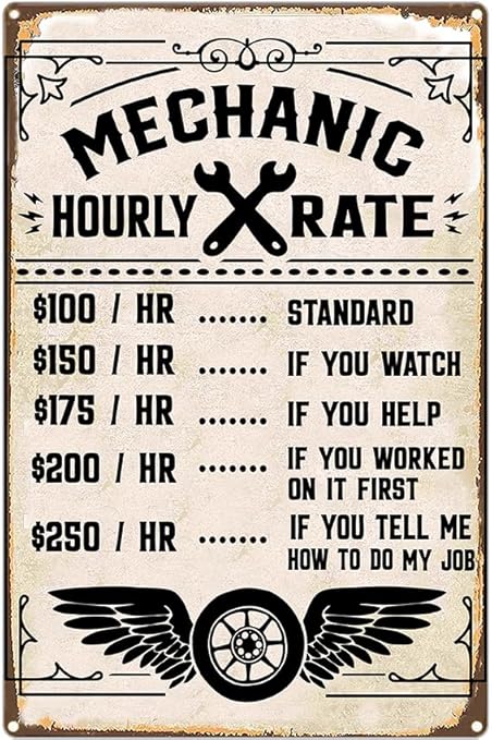 Amazon.com: Mechanic Hourly Rate Metal Sign Mechanic Shop Tin Signs ...
