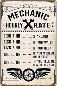 Amazon.com: Mechanic Hourly Rate Metal Sign Mechanic Shop Tin Signs ...