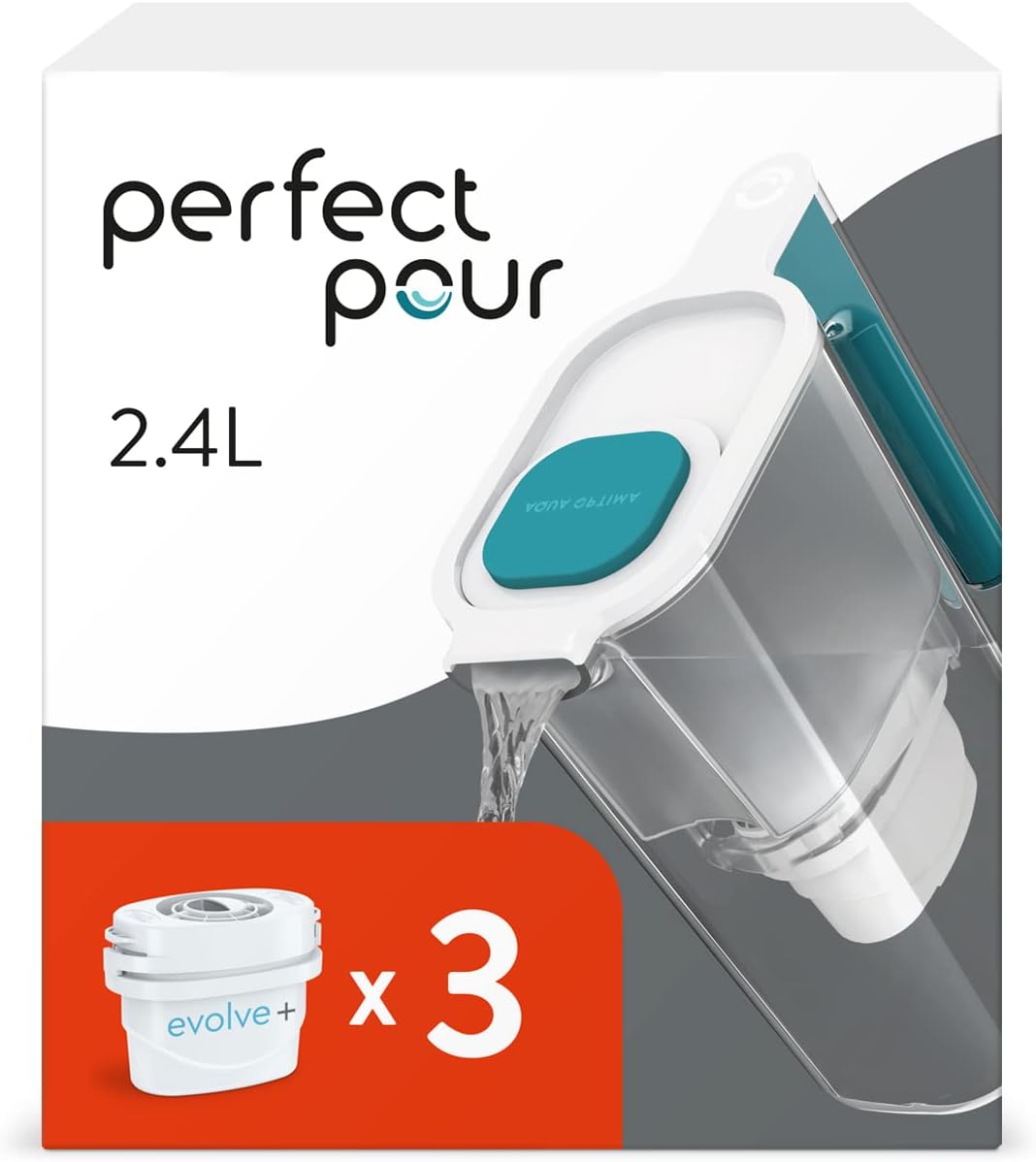 Aqua Optima Perfect Pour Water Filter Jug & 3 Evolve+ Filter Cartridge ...