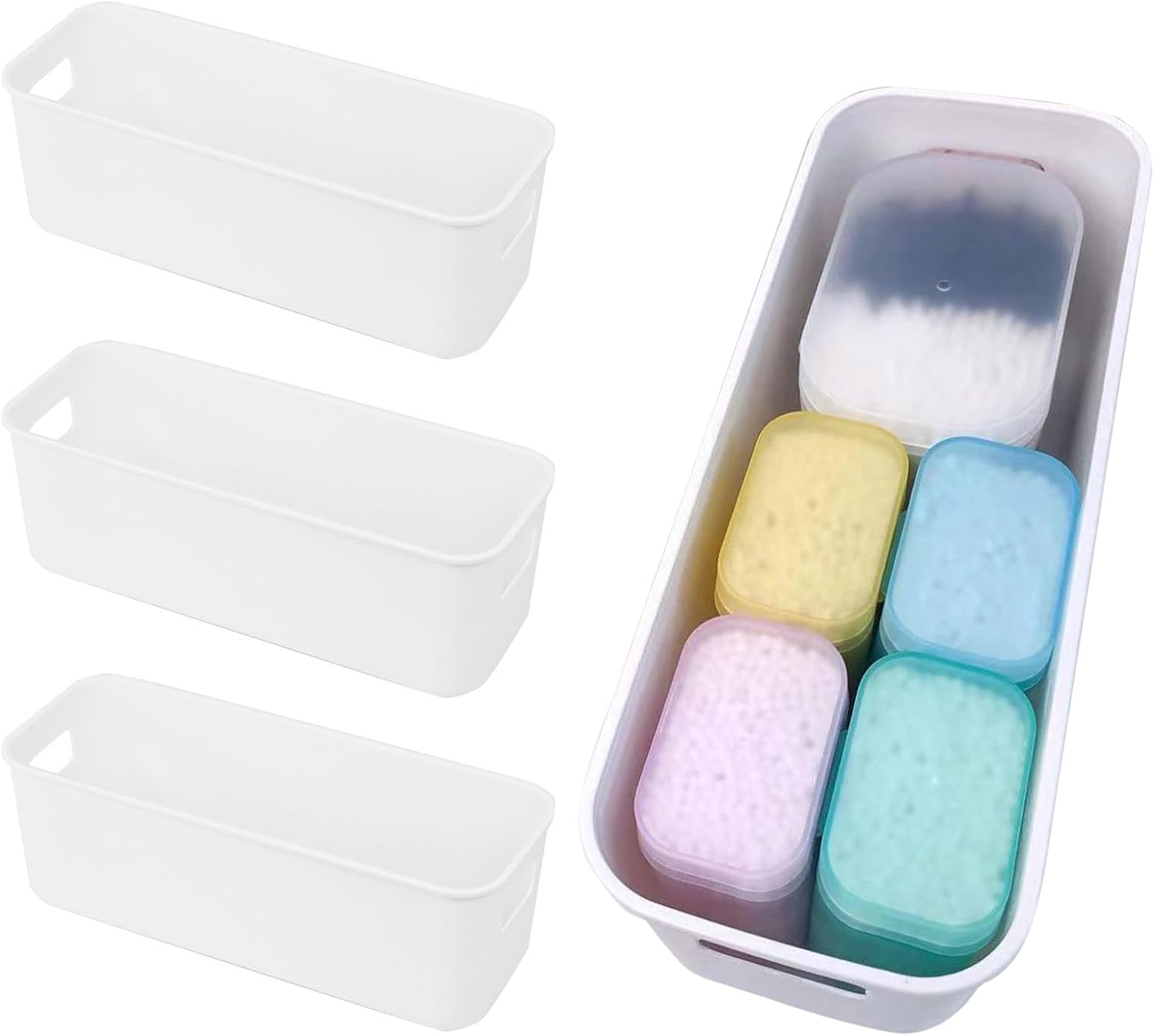 COZHYESS 4 PCS White Plastic Storage Boxes, with Handle Storage Baskets ...