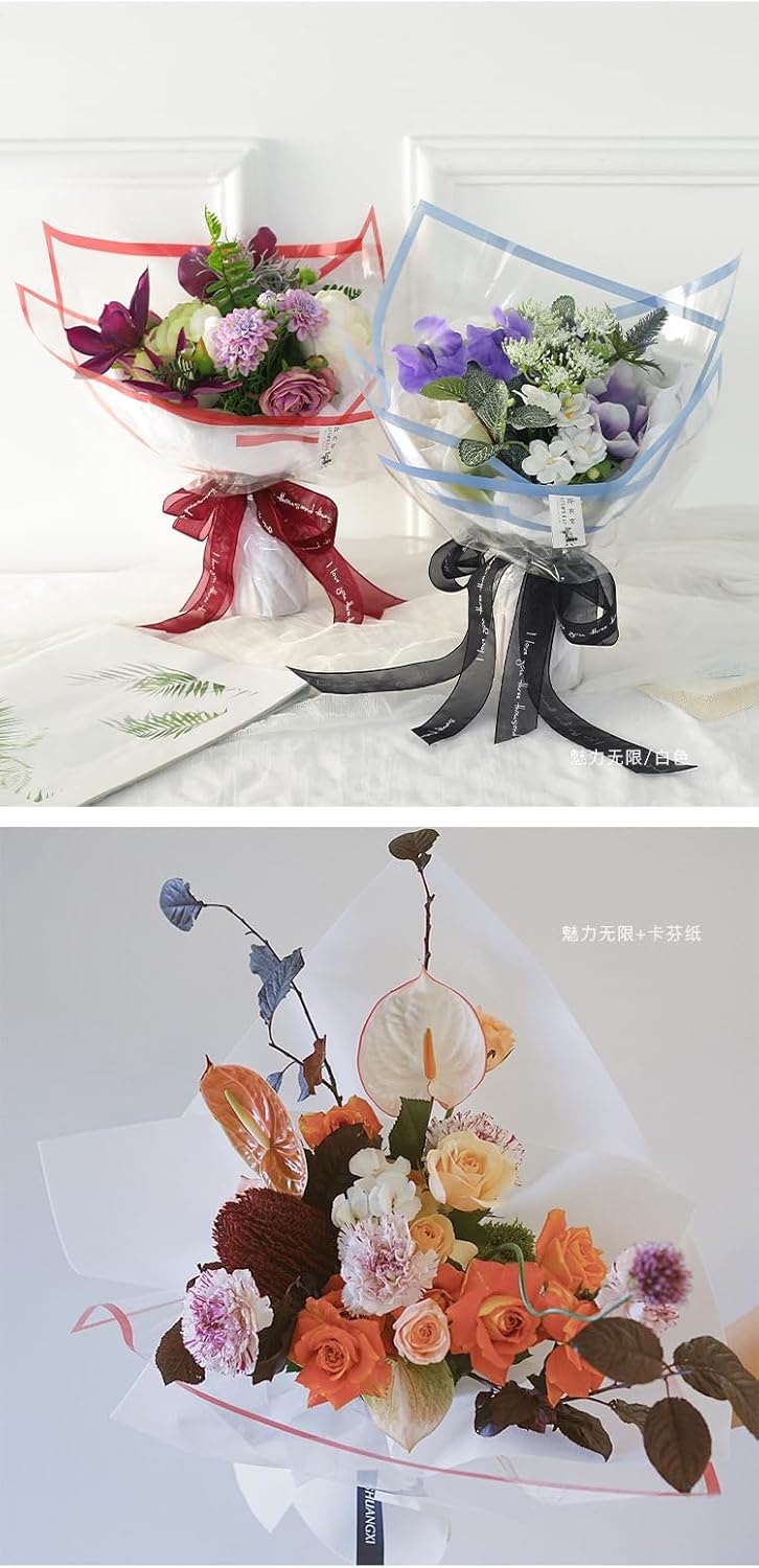 40 Sheets Clear Korean Flower Wrapping Paper,Waterproof Floral Bouquet ...
