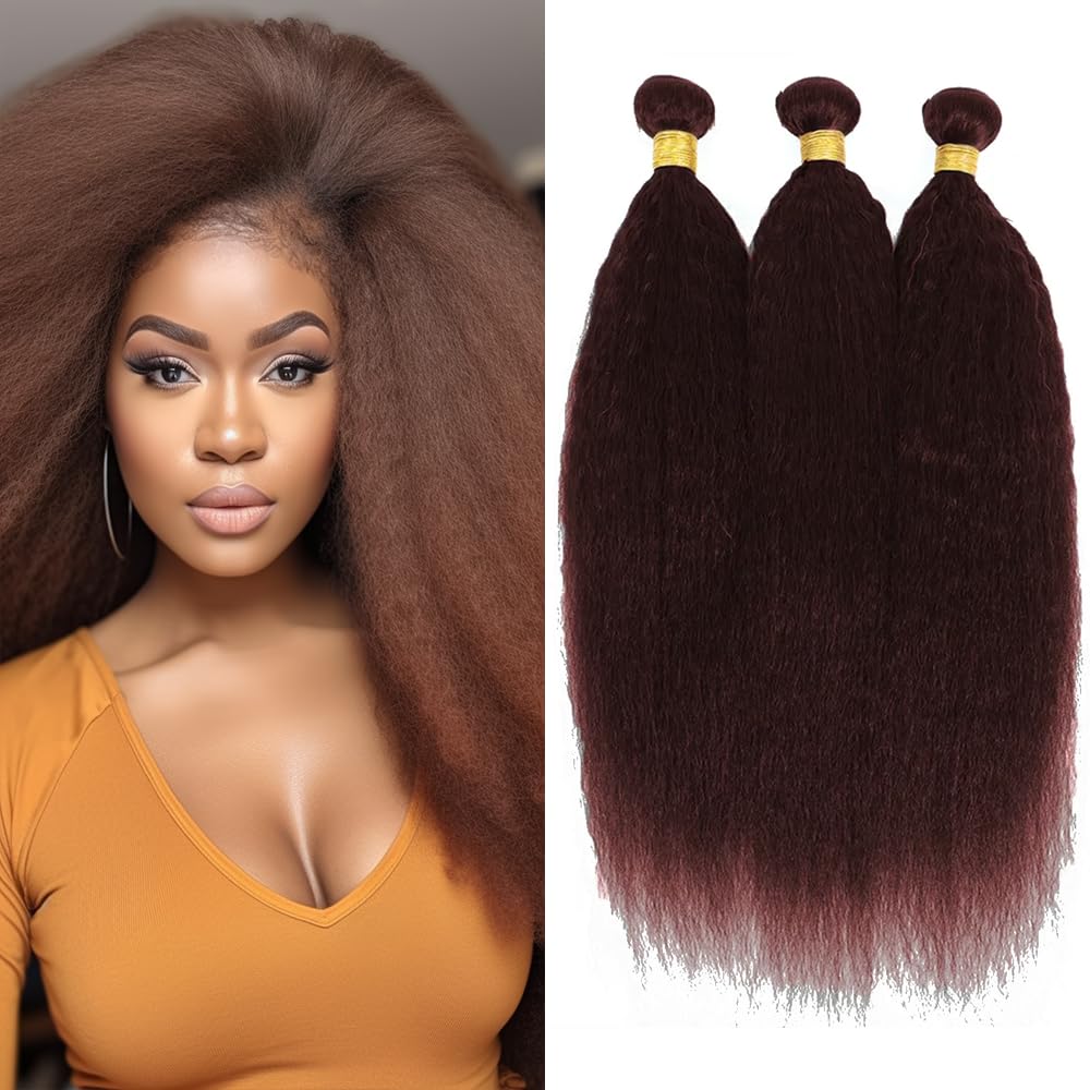 Amazon.com : Kinky Yaki Wave Human Hair Bundles Color #4 Dark Brown ...