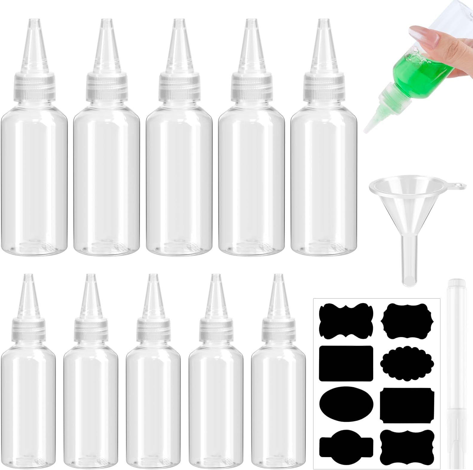 Skibetfo 20pcs 60ml Squeezy Bottles with Nozzles and 4 Funnel Small ...