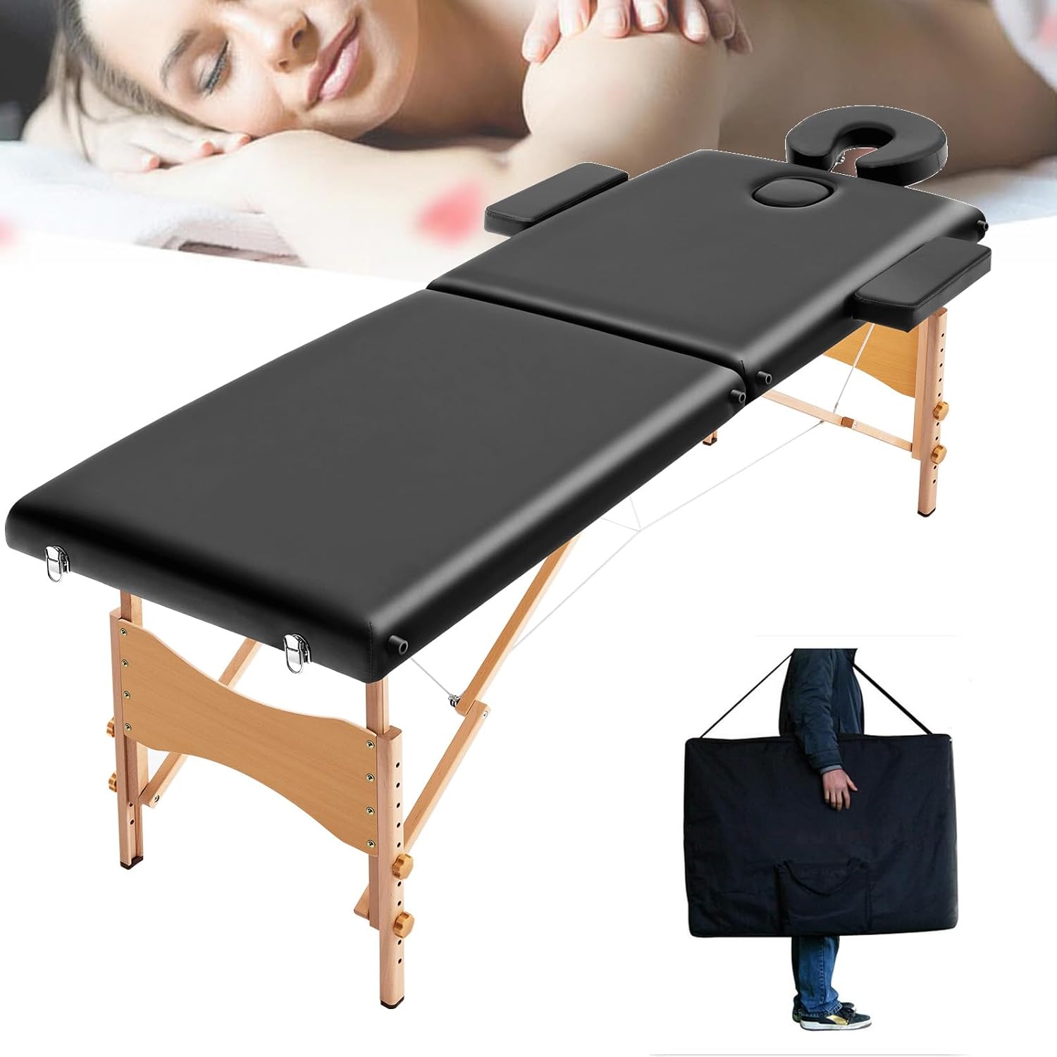 2 Section Lightweight Portable Massage Table Folding Facial SPA Bed ...