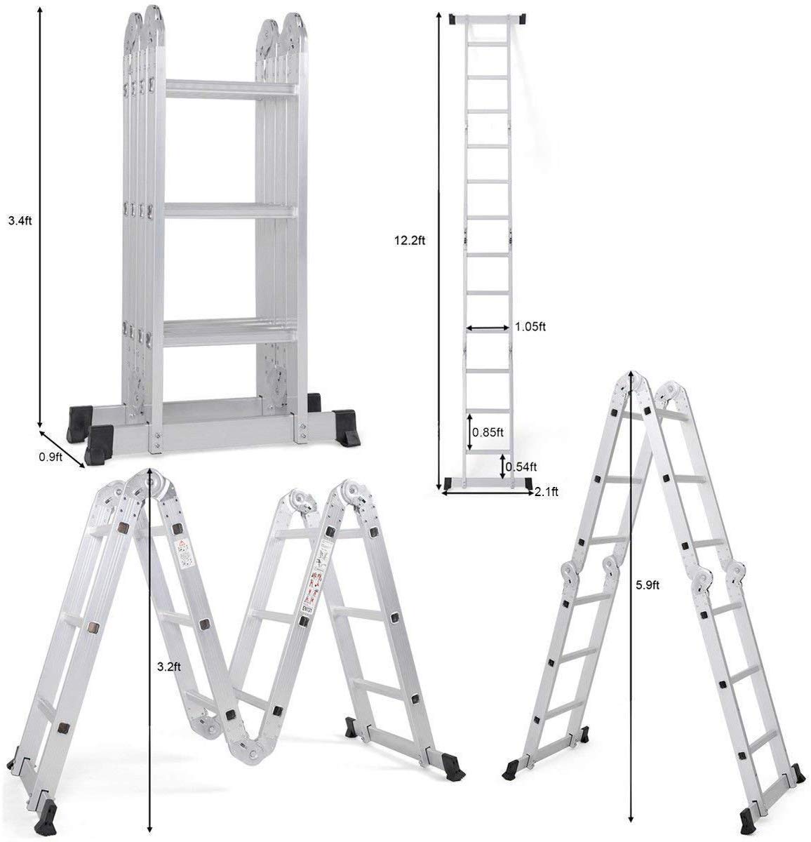UPSPIRIT Multi Purpose Folding Step Ladder Platform Extendable Scaffold ...