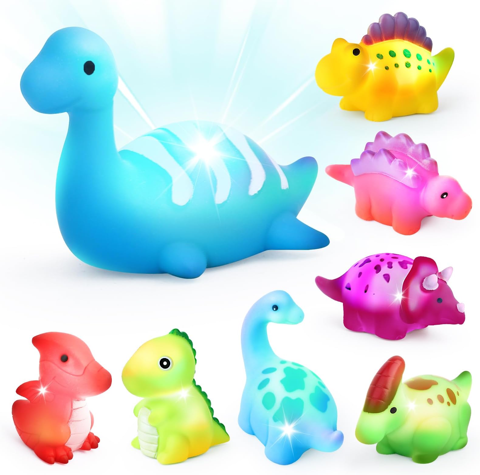 ZWYOIUG Light Up Bath Toys, 8 Packs Light-Up Floating Dinosaur Bath ...