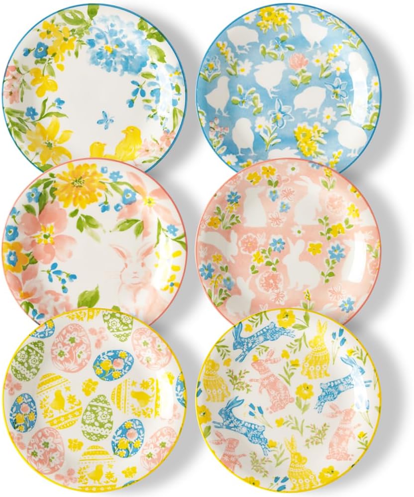 Amazon.com | Metahom Spring Dinner Plates, 10" Ceramic Bunny Plate Set ...
