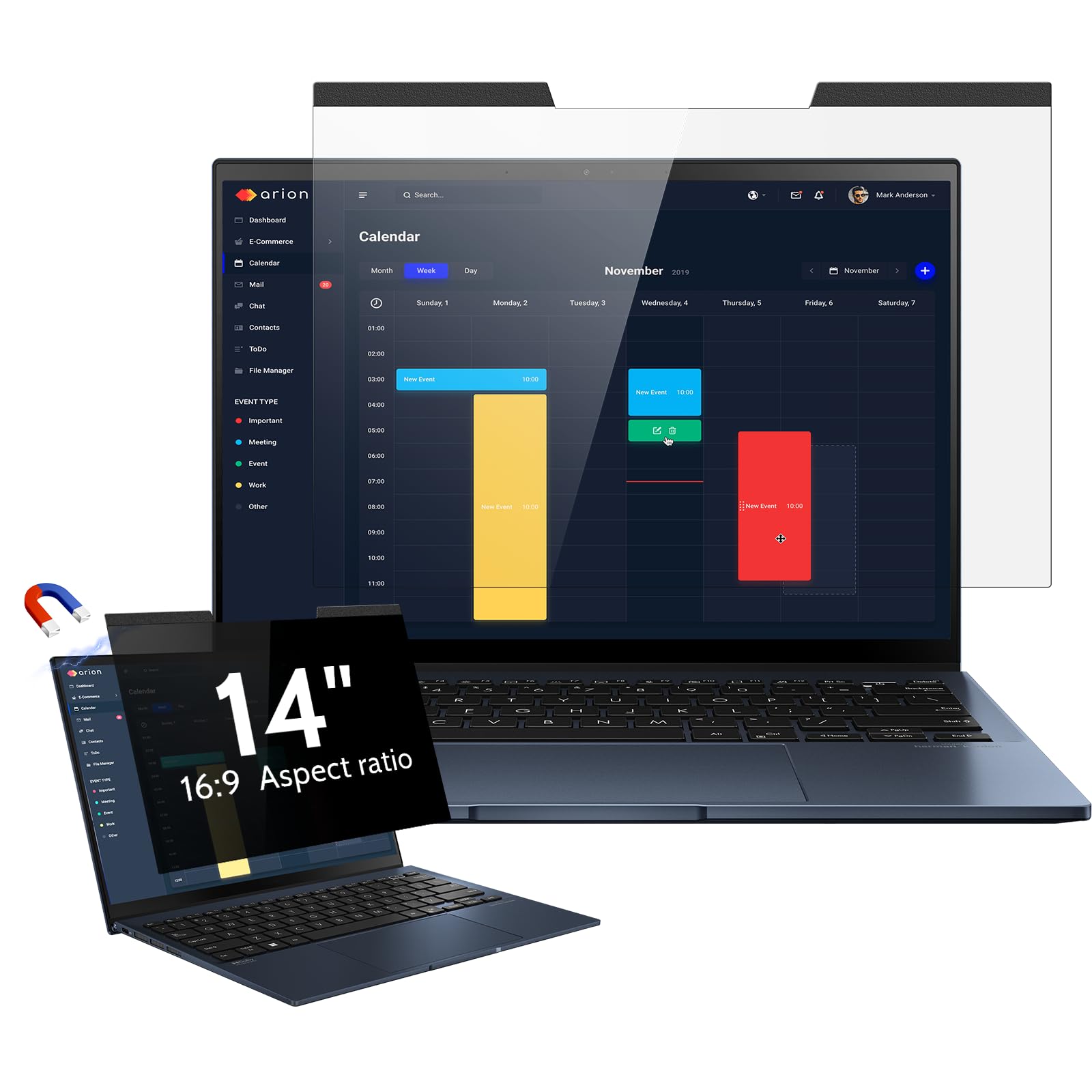 Magnetic Laptop Privacy Screen 14 Inch for 16:9 Computer Monitor, 14 ...