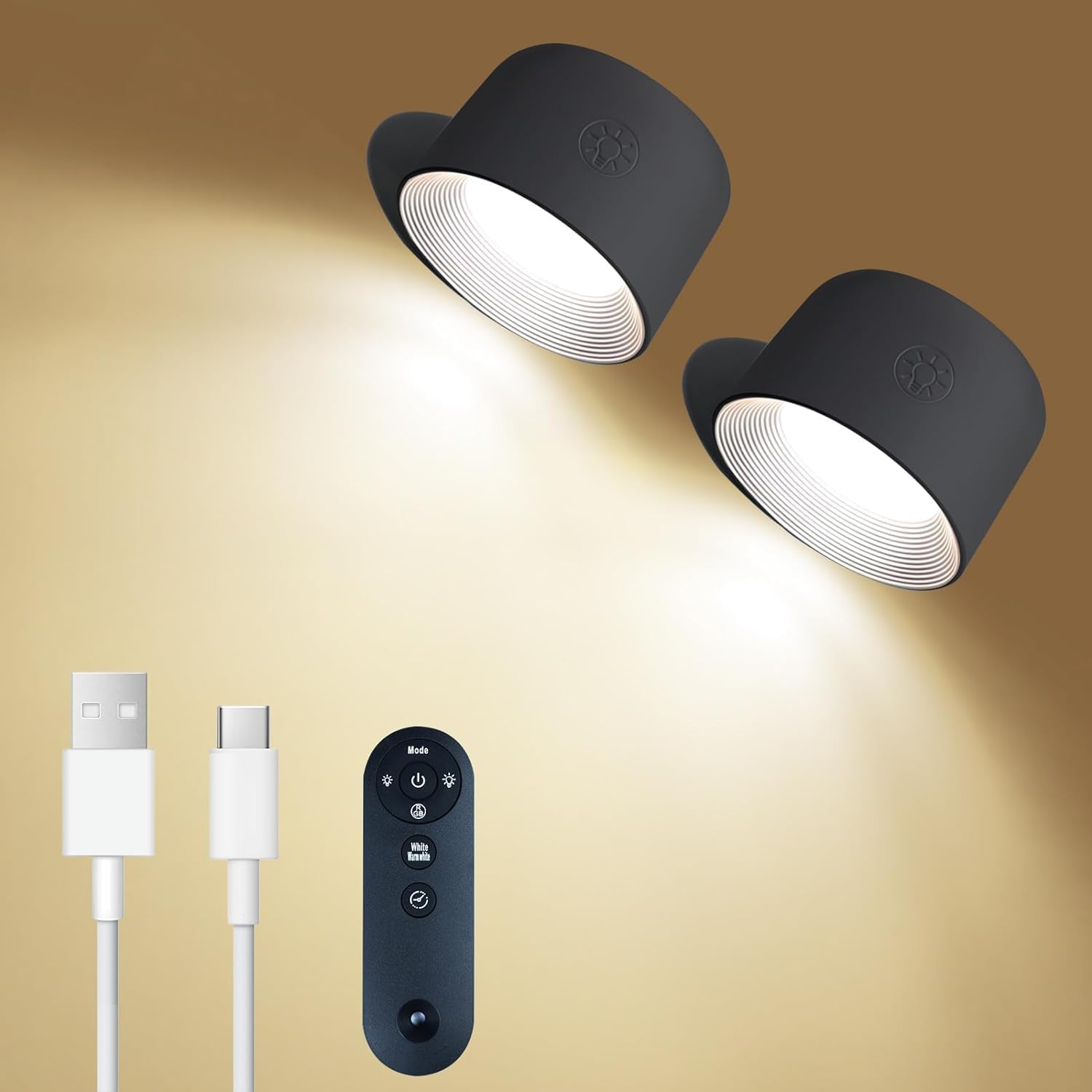 2 Pack USB Rechargeable Wall Mounted LED Lamp Sconce with 3 Color ...