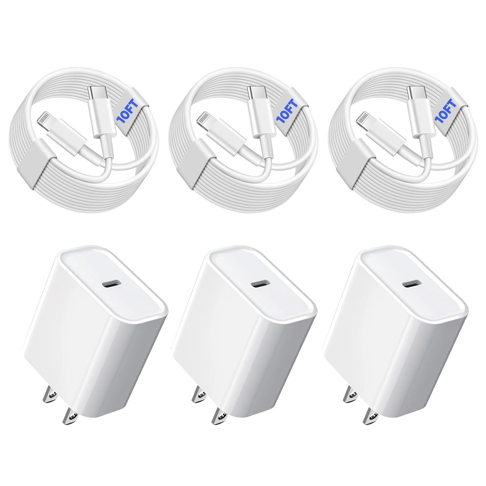 Amazon.com: 3Pack iPhone Fast Charger[Apple Mfi Certified],10 Ft iPhone ...