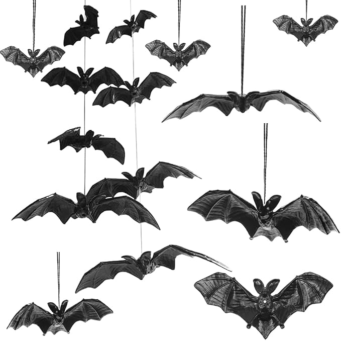 Amazon.com: Saktopdeco 50 PCS Black Hanging Bats Plastic 3D Halloween ...