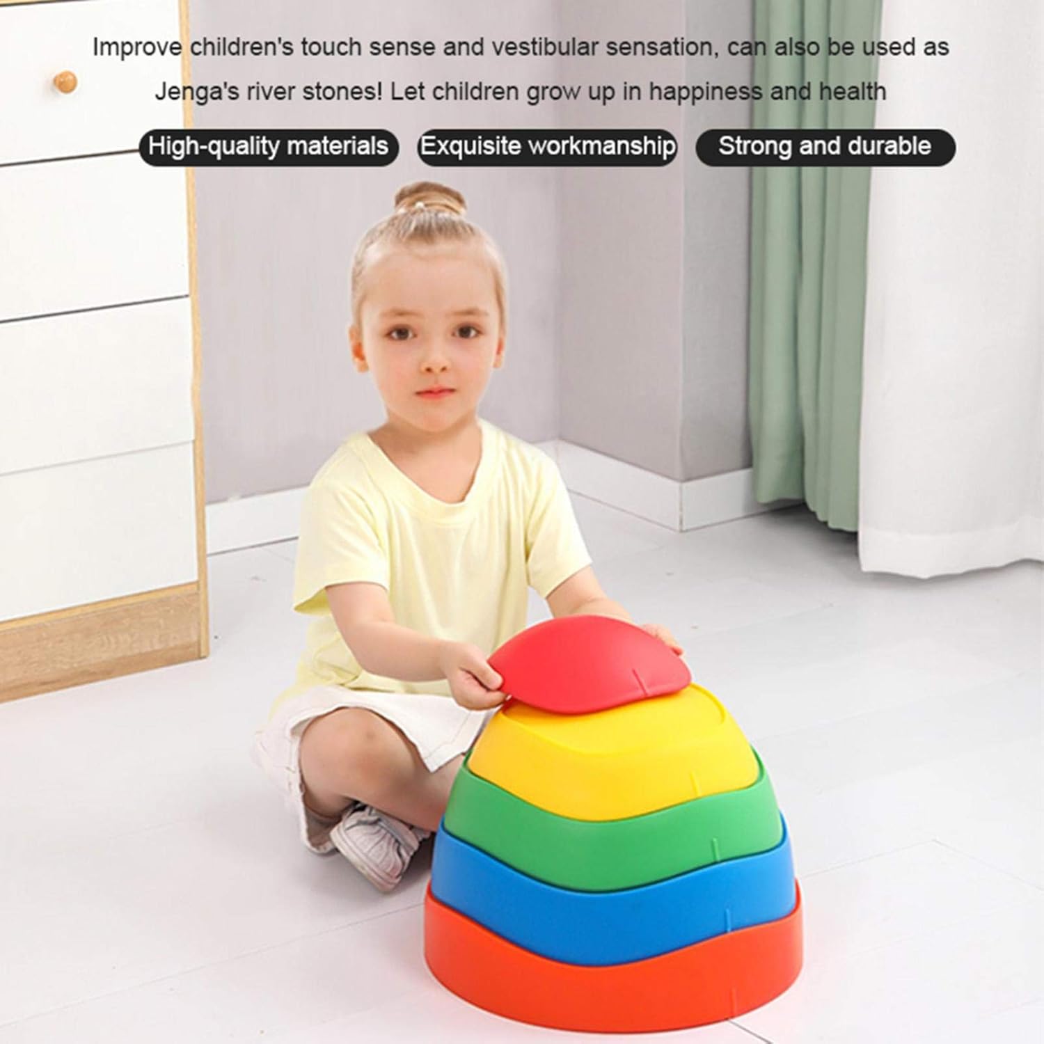 Kids Balance Stepping Stones，5pcs Stackable Balance Blocks，Non-Slip ...