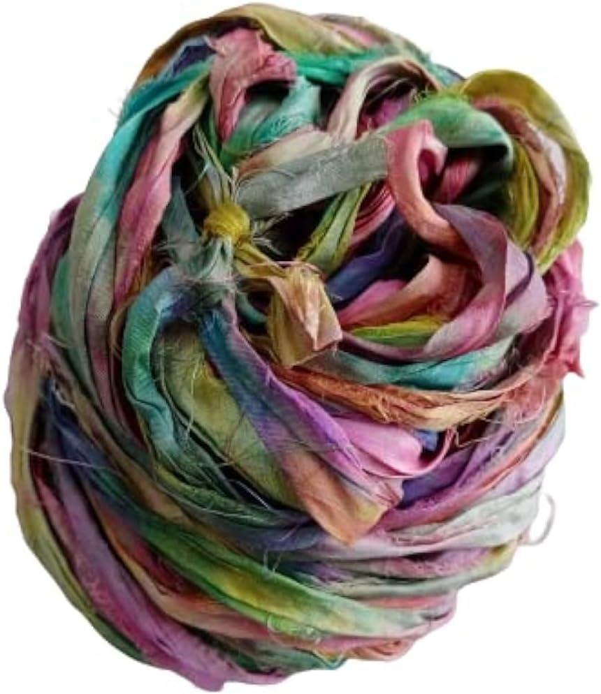 Amazon.com: Sari Chiffon Silk Ribbon Yarn Recycled Sari Silk Ribbon ...