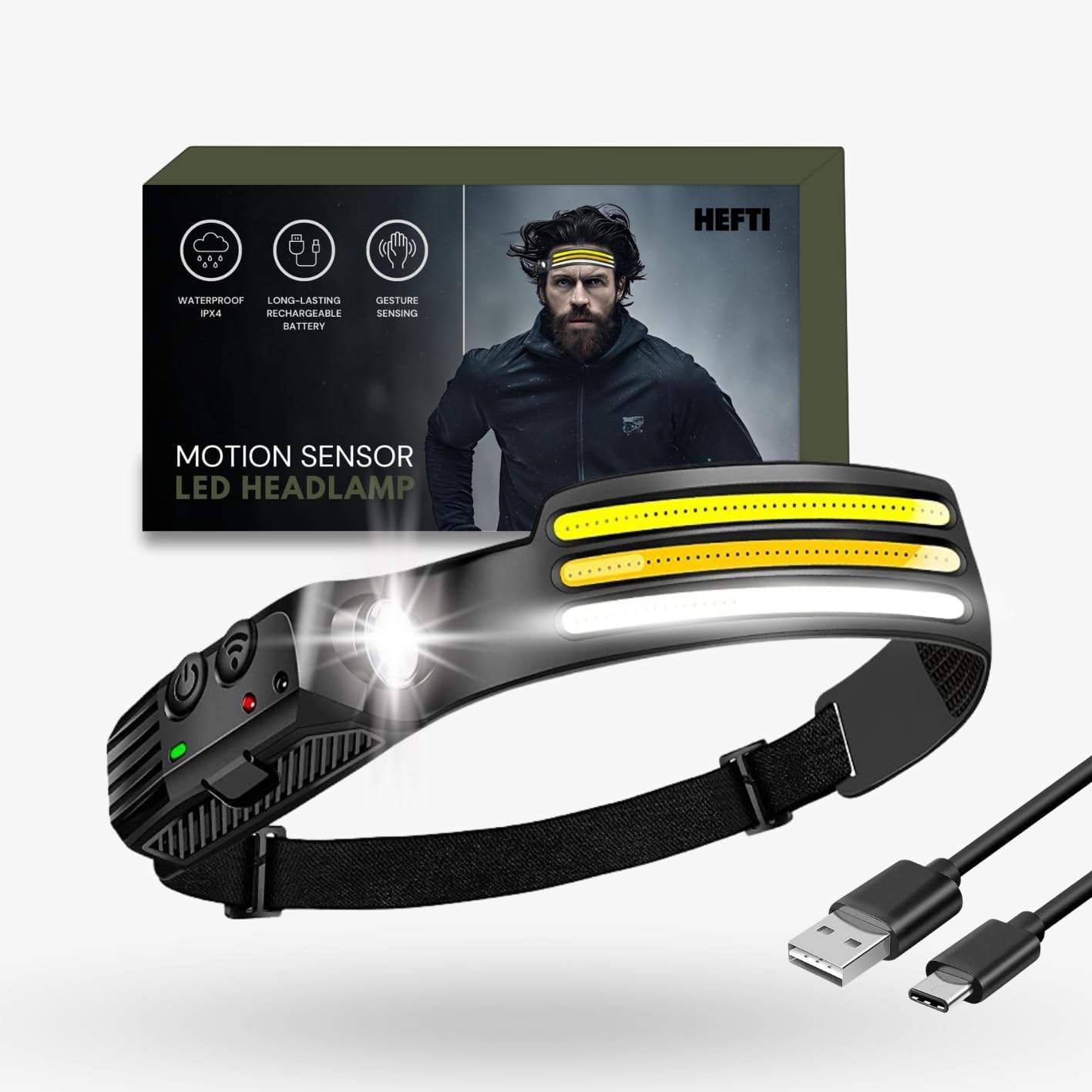 HEFTI Rechargeable Head Torch – Super Bright, Wide Beam LED, Red Light ...