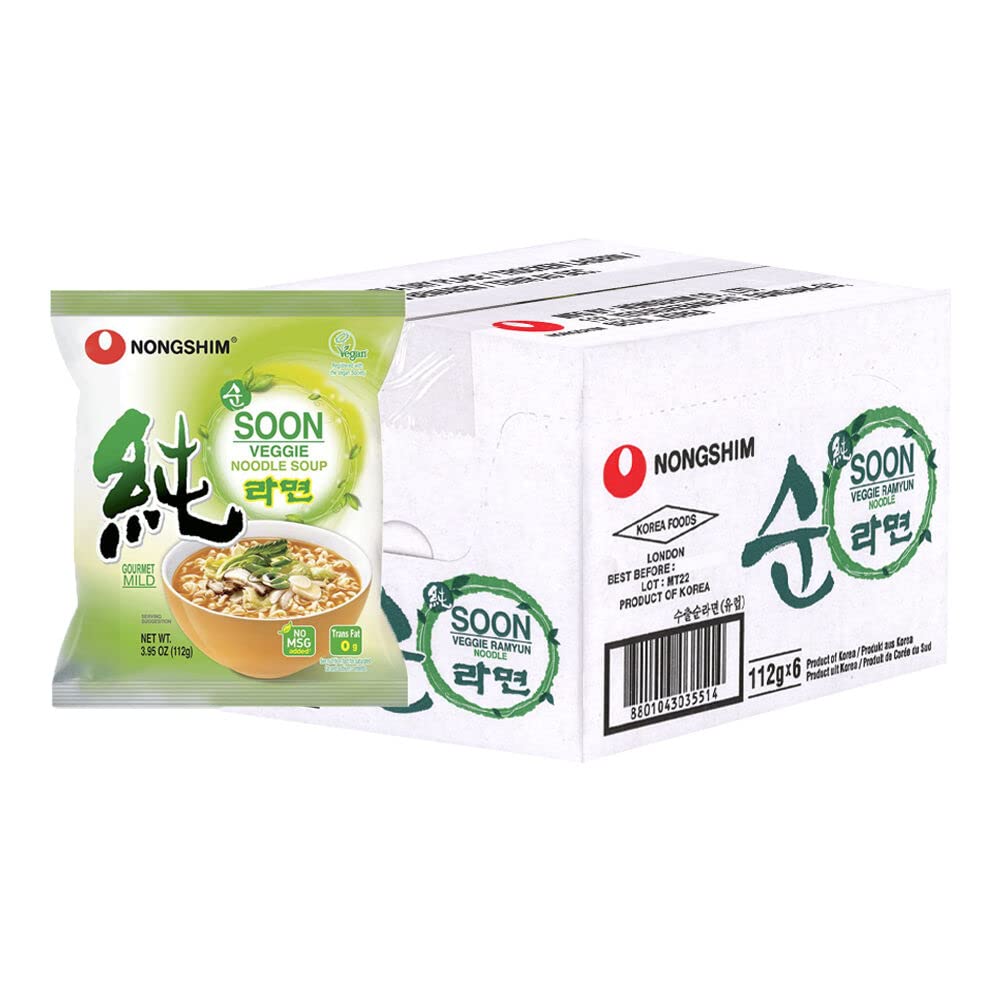 Nong Shim Soon Veggie Ramyun Ramen Nongshim Noodles Soup 112g (Box of 6 ...