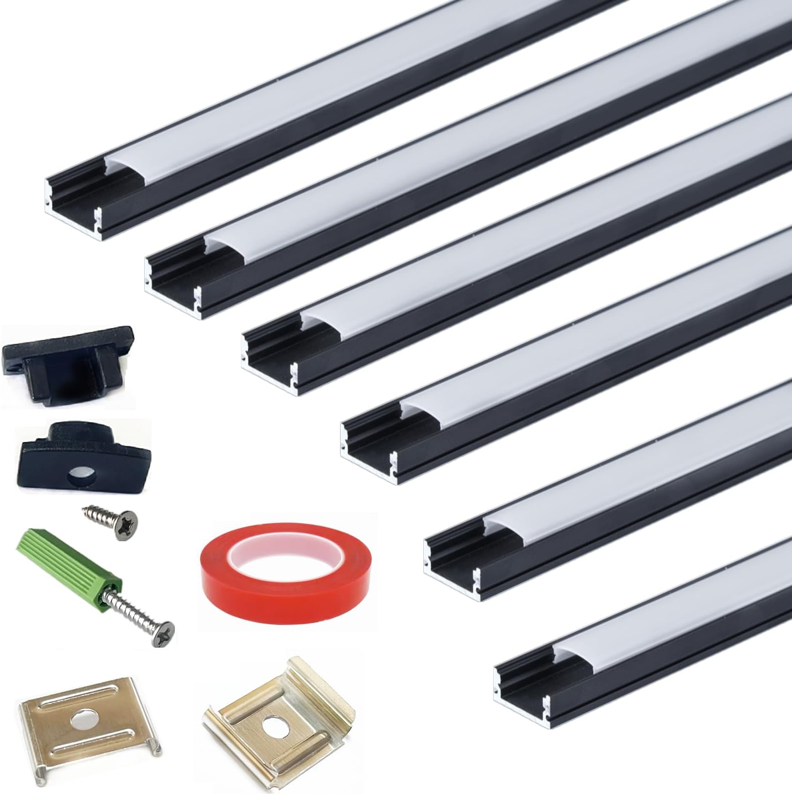 THMOOTHER LED Strip Black U Channel Diffuser 6-Pack 1FT,17X7.5MM ...