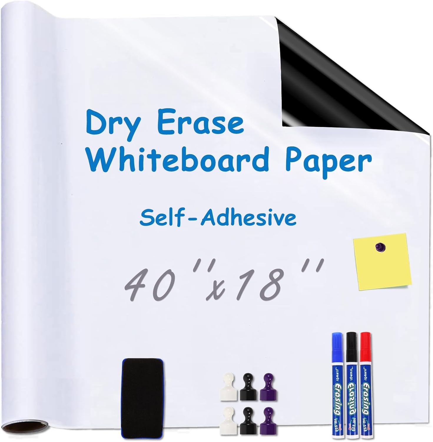 Amazon.com : White Board Sticker 40" x 18”, Adhesive Magnetic Dry Erase ...
