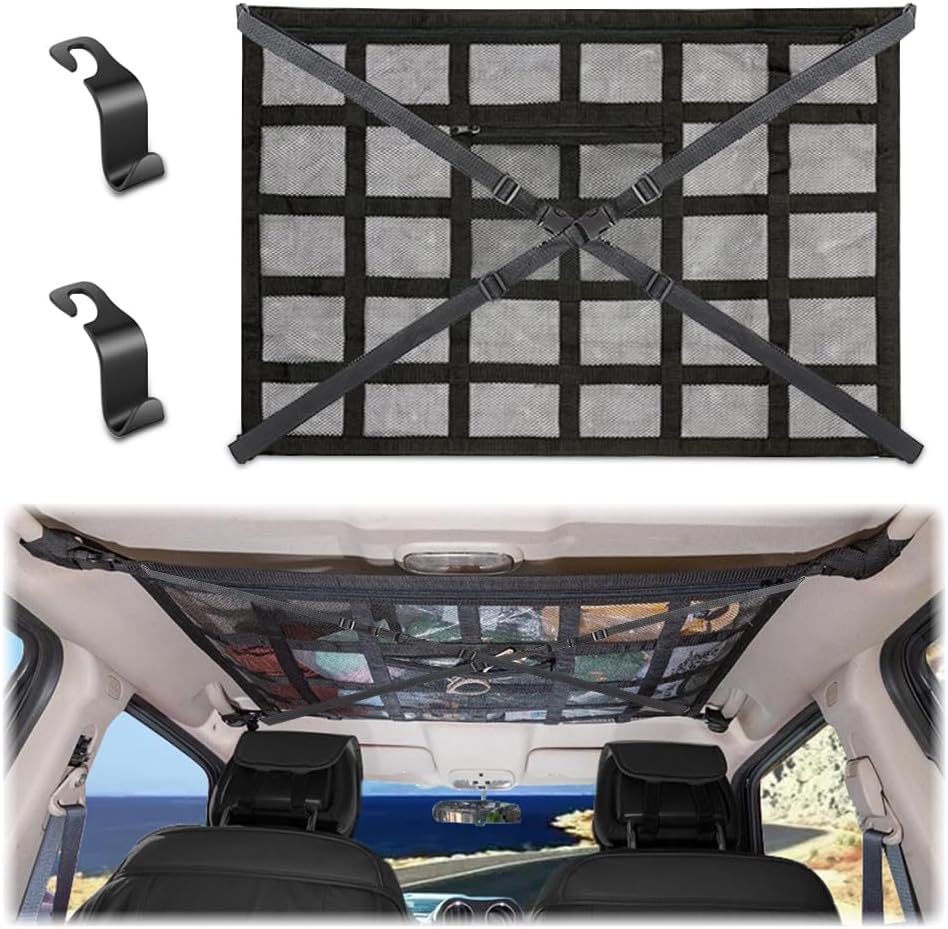 NICEWAT Car Ceiling Cargo Net Pocket, Car Storage Net with 2 Hook ...