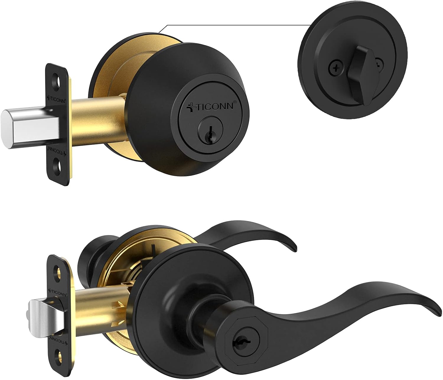 TICONN Black Door Handle, Traditional Wave Style Matte Black Reversible ...