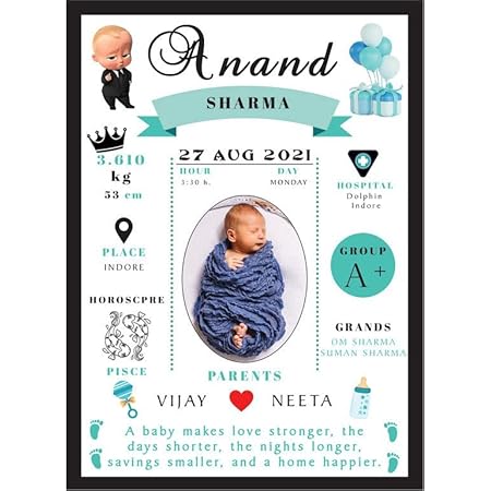 Nice Things Engineered wood Personalized Baby Birth Photo Frame|Baby ...