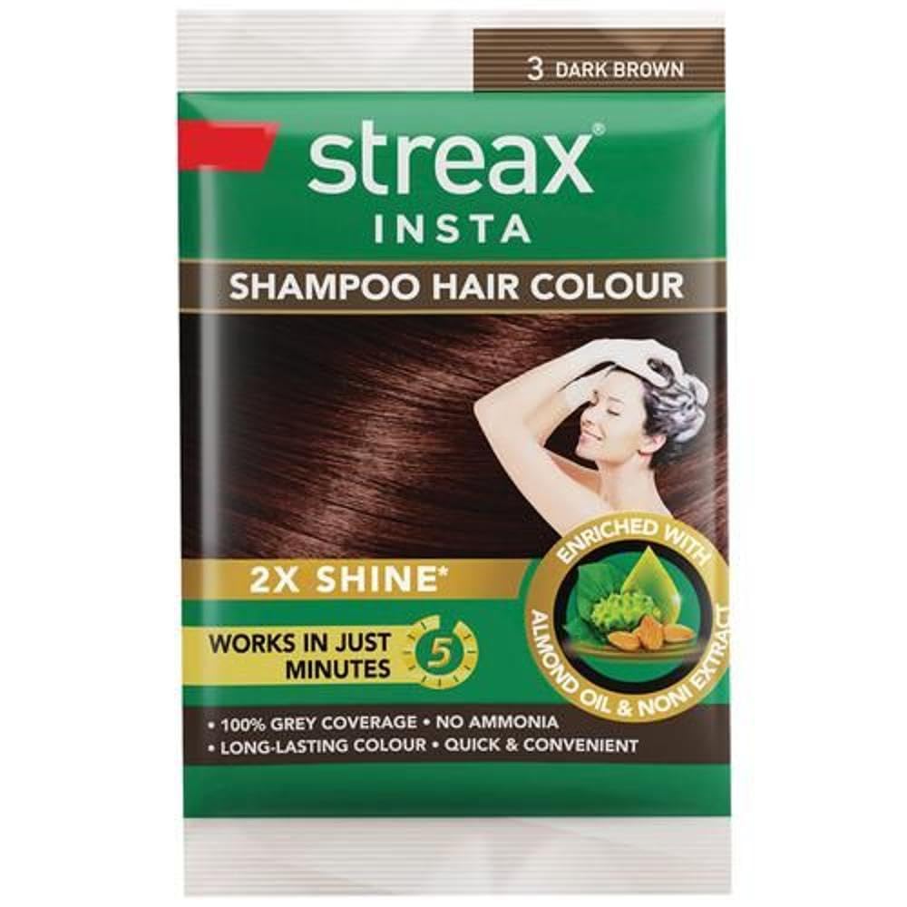 Streax Insta Shampoo Hair Colour, Dark Brown, 18 ml Pouch : Amazon.in ...