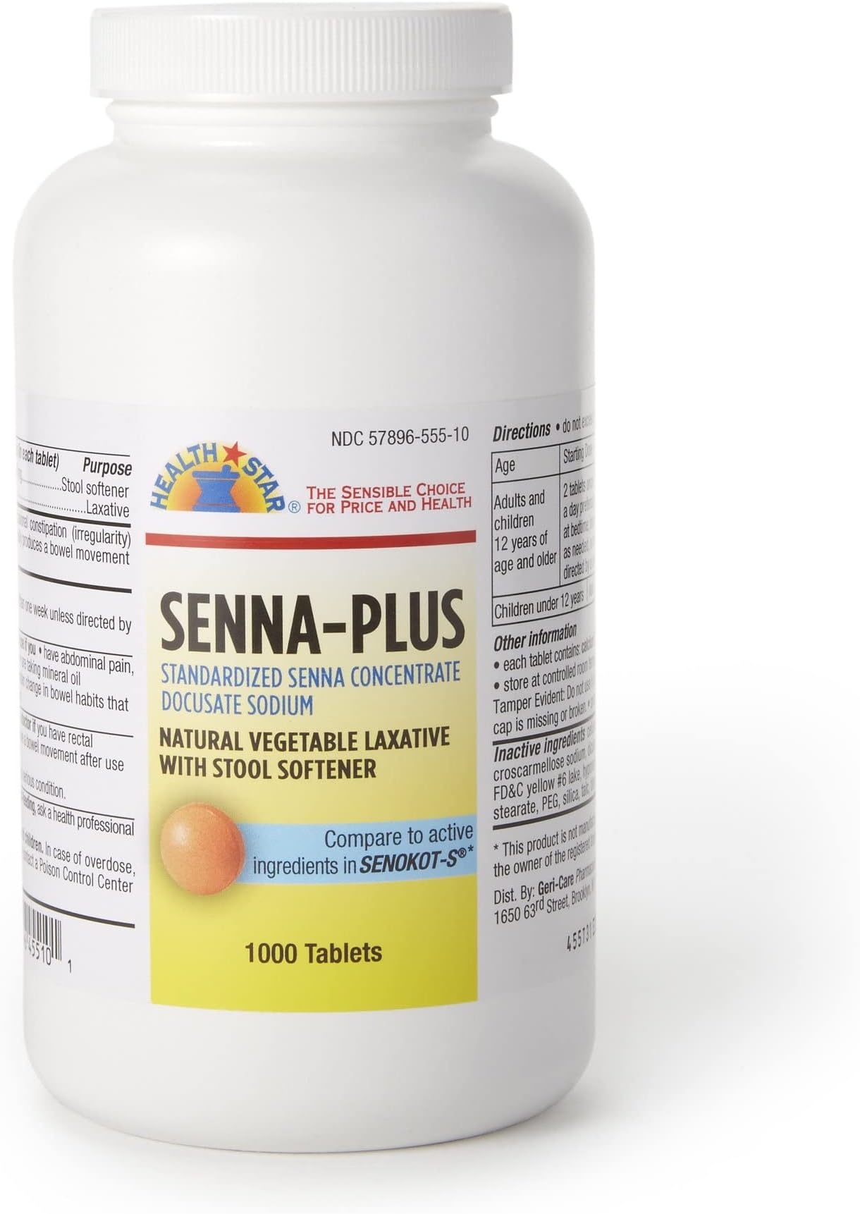 Amazon.com: Senna Plus Stool Softener Tablet 1,000 per Bottle 50 mg - 8 ...
