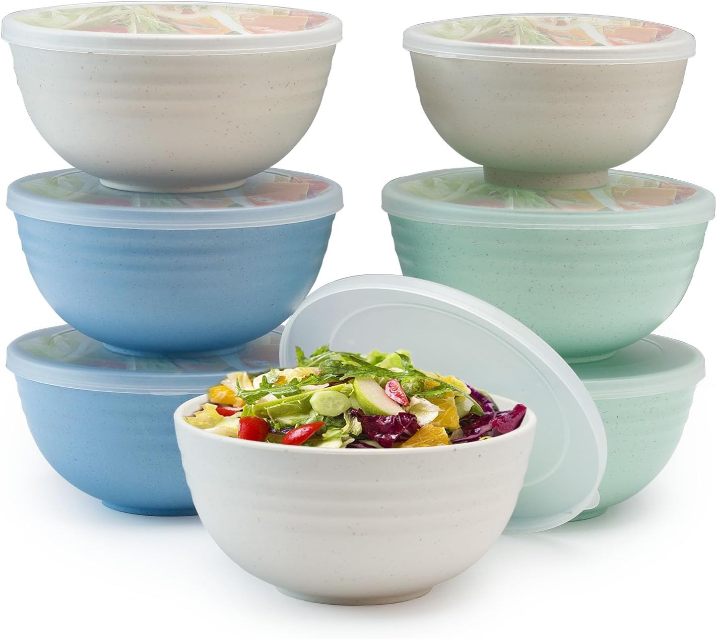 Betinyar Cereal Bowls with Dust-Proof Lid, Kitchen Bowls with Dust ...