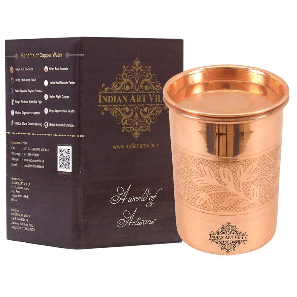 Buy Indian Art Villa Embossed Design Copper Glass Tumbler with Lid ...