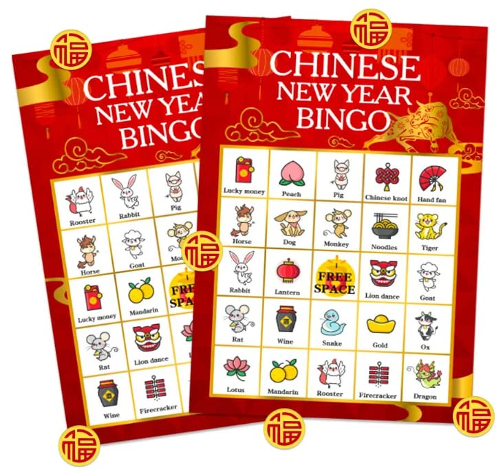 Buy SICOHOME Chinese New Year Bingo Game for Kids, 26 Players Year of ...