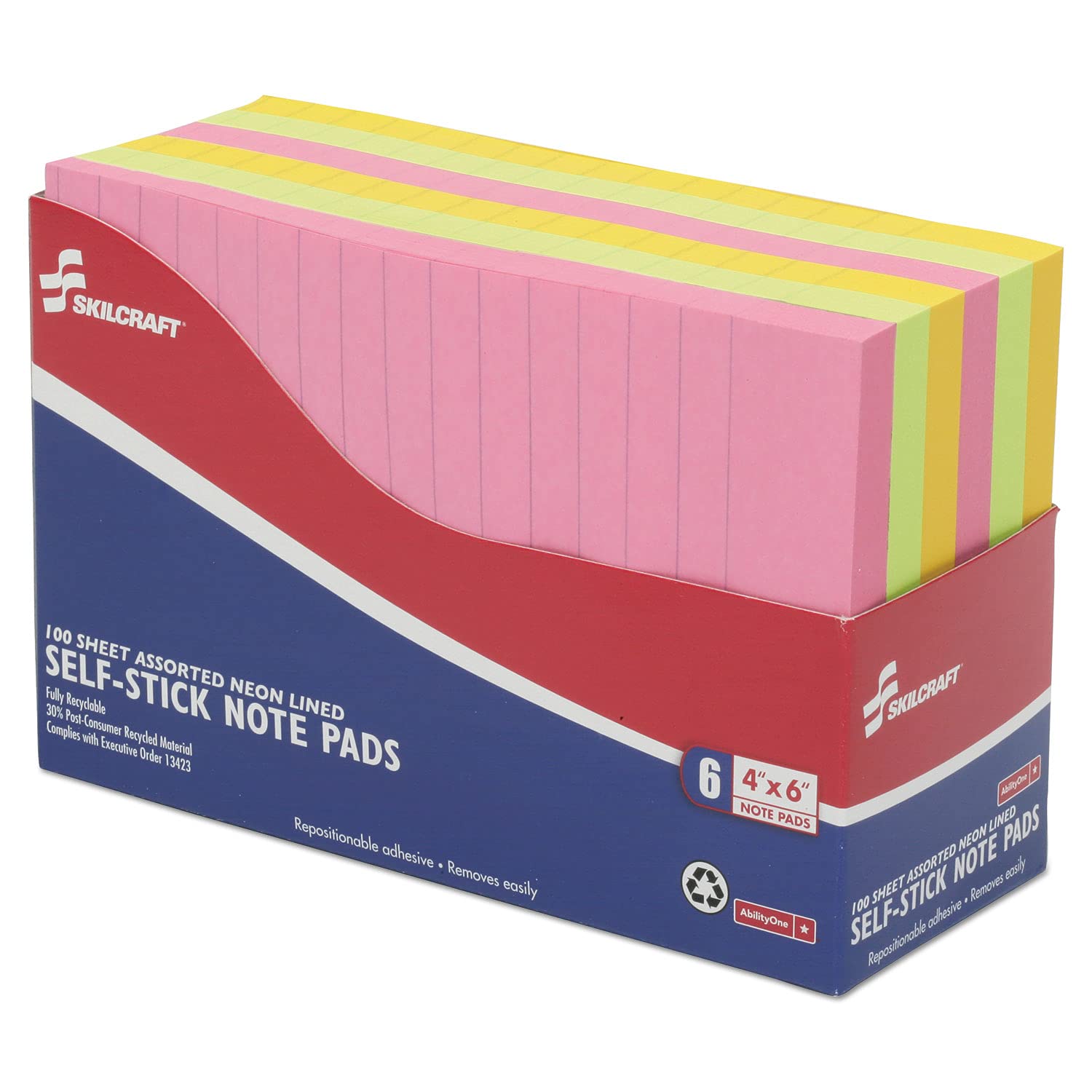 Amazon.com: AbilityOne® - NSN4181212 - Self-Stick Note Pads Neon - Lined - 4" x 6" : Office Products