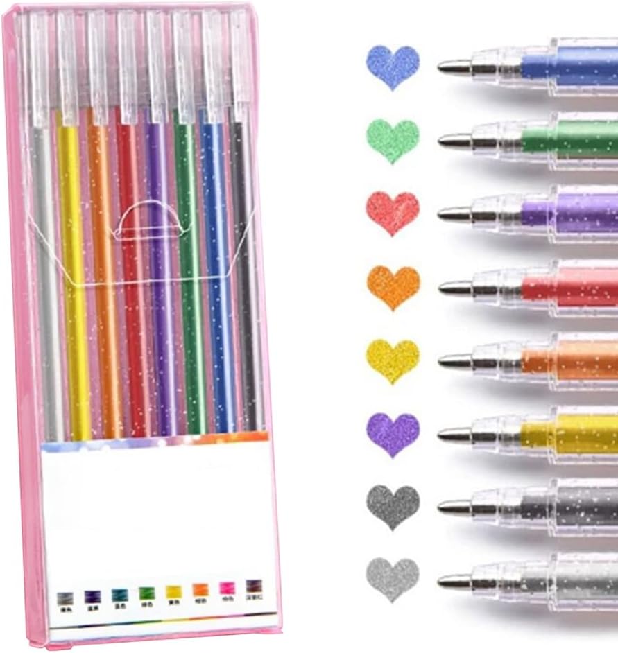 Generic Glitter Gel Pen Set, 8 Pieces, 1.0mm Tip, Vibrant Colour, Free ...