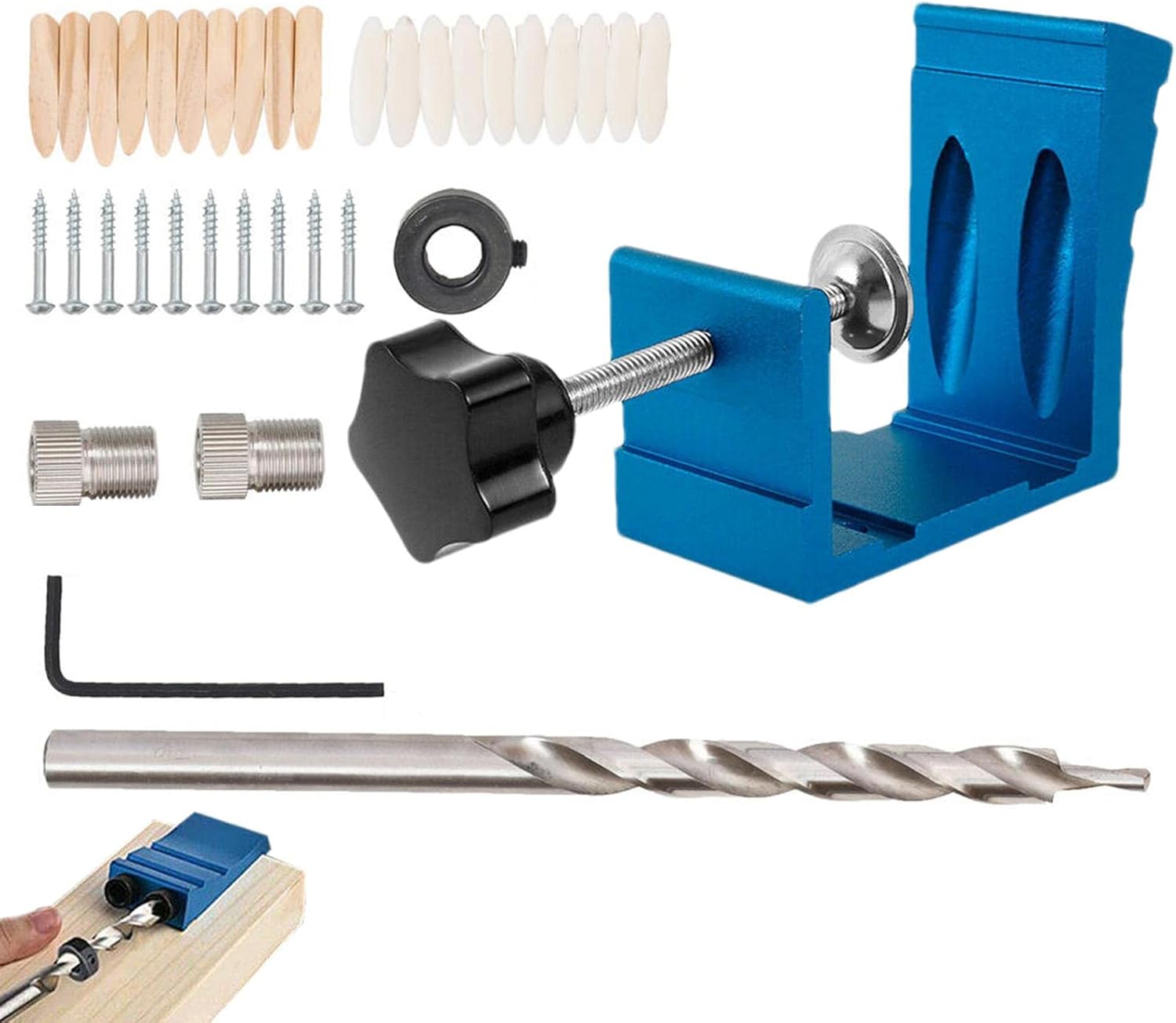 Amazon.com: 46 Pocket Jig, 15 Degree Dowel Drill Guide Jig Kit for ...