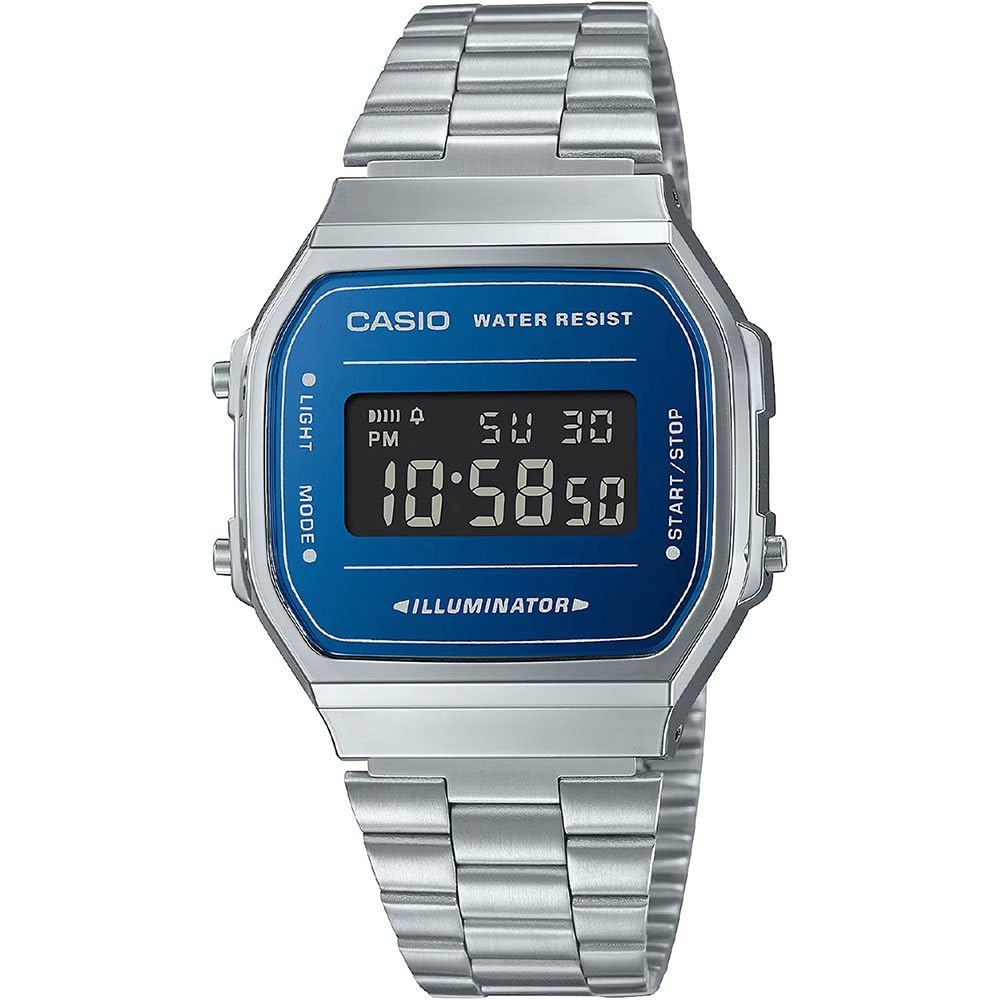 Casio Unisex 38.60mm Quartz Watch with Blue Digital dial and Silver ...