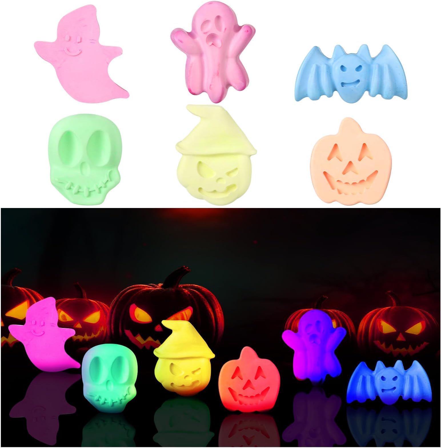 Amazon.com: Fullhawl 12 Pcs 6 Color Halloween Chalk Ghost Glow in the ...