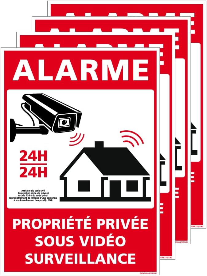 AUA SIGNALETIQUE - Autocollant propriété privée sous Alarme vidéo Surveillance 24H /24-75x105 mm ...