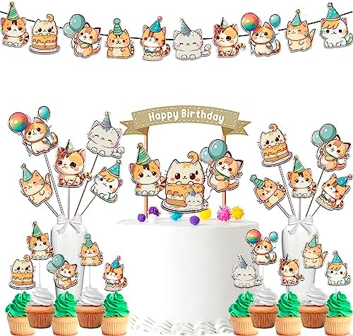 Amazon.com: Kawaii Cats Party Decorations Set – Cute Cat Birthday ...