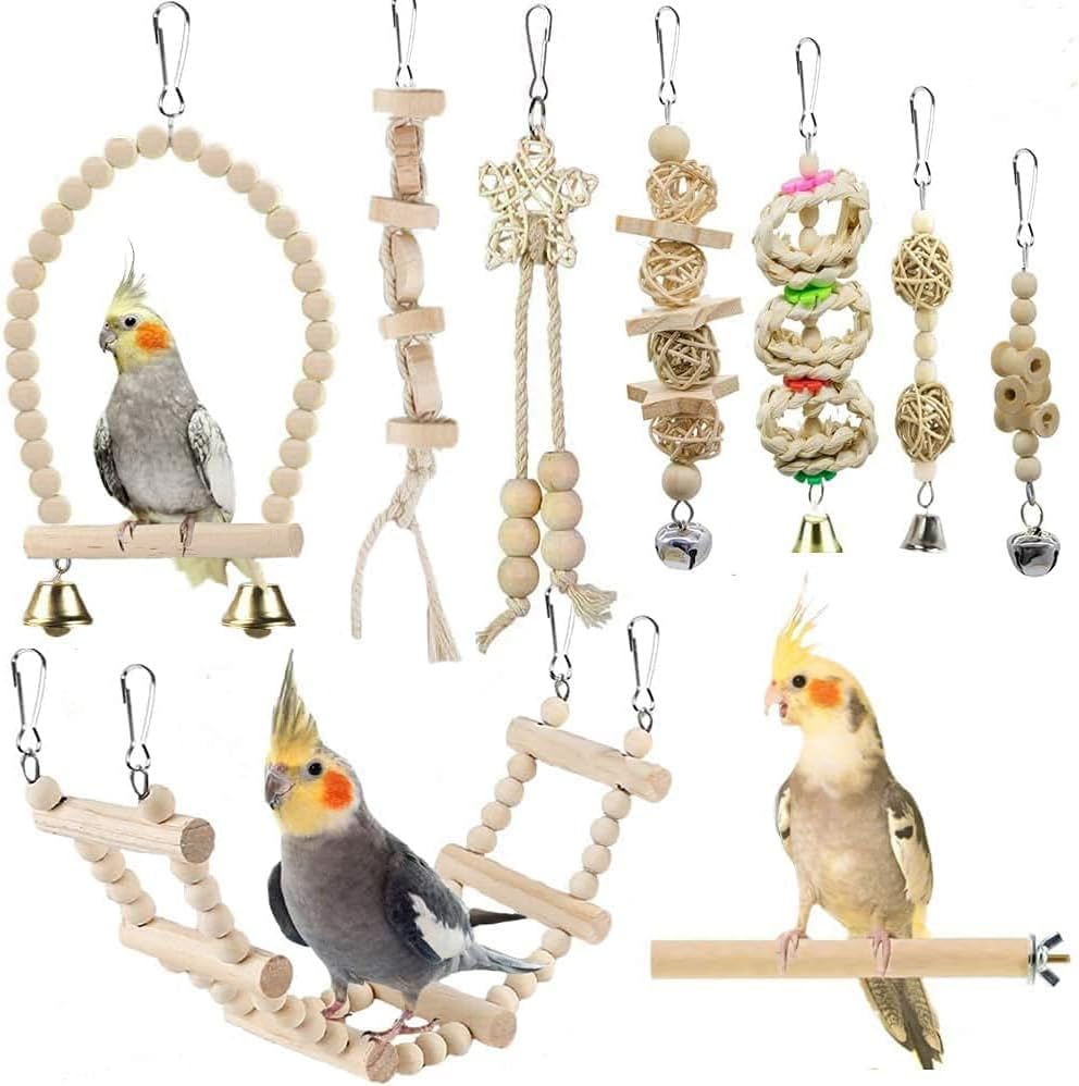 BBjinronjy Bird Parrot Toys Hanging 18 Pieces Bird Cage Accessories ...