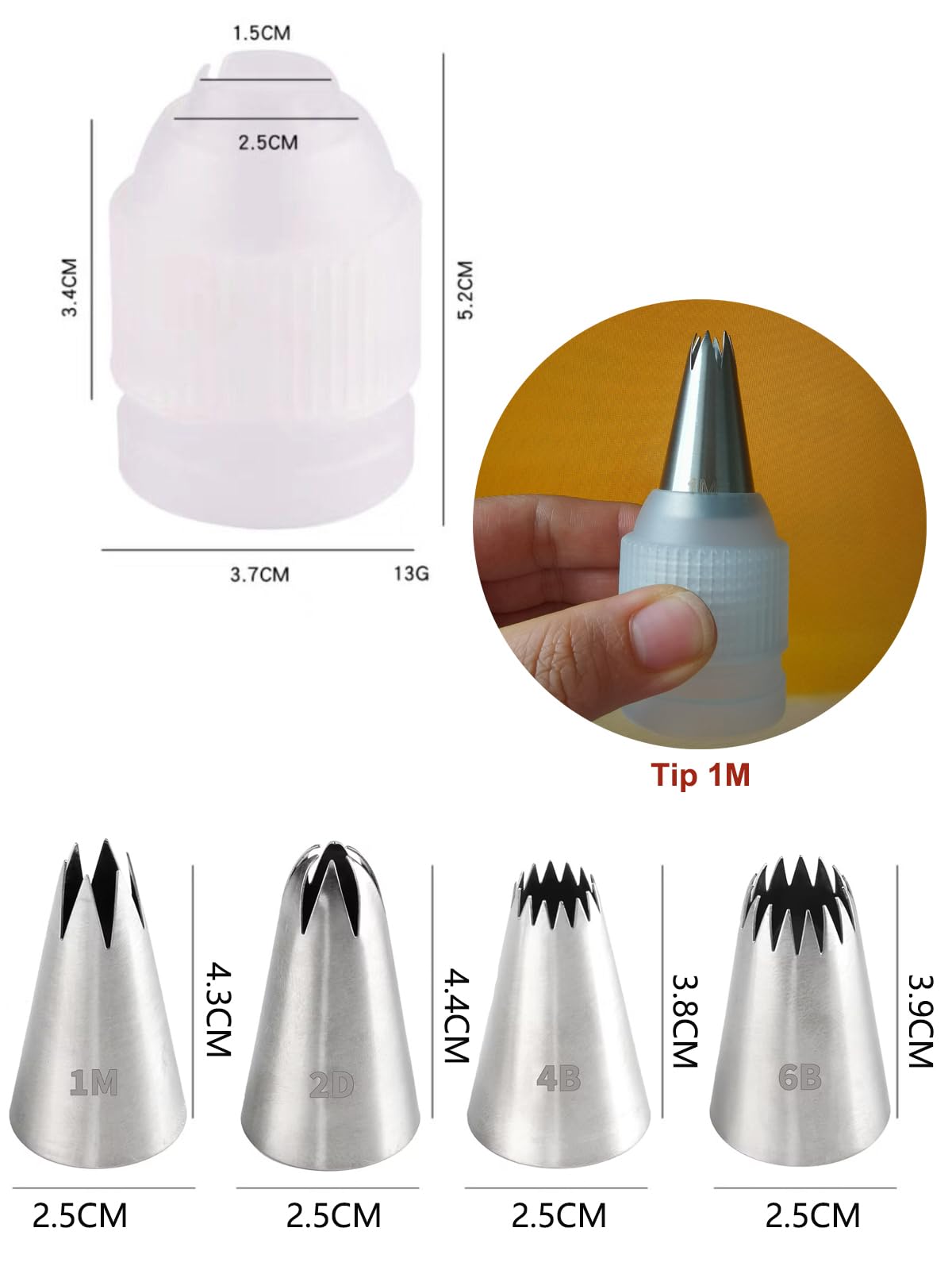 Snapklik.com : 1M 2D 4B 6B Large Piping Tips And Coupler Set,Star Rose ...