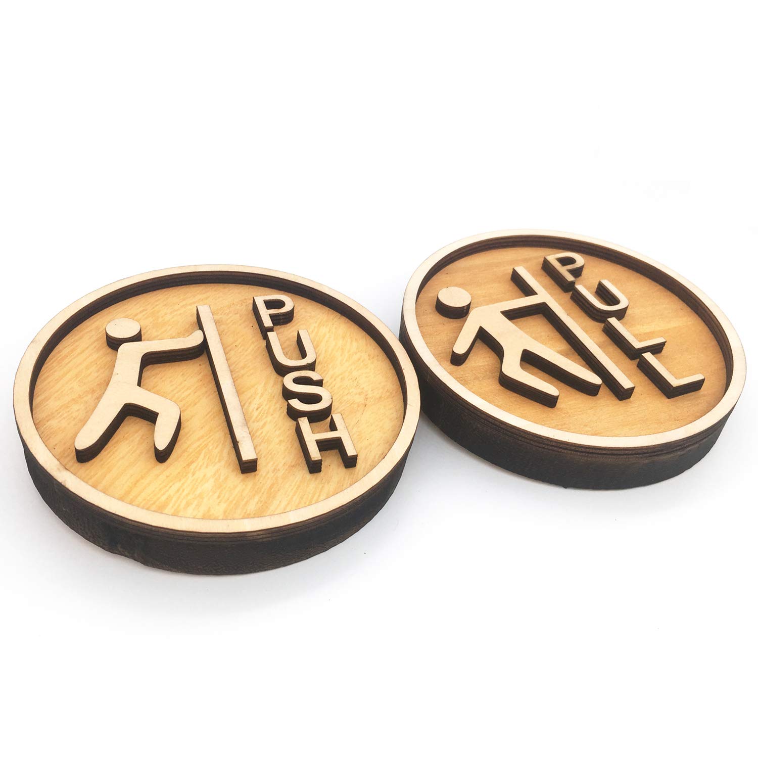 Buy Wooden Push Pull Door Sign - Round Push Pull Door Sign Sticker ...