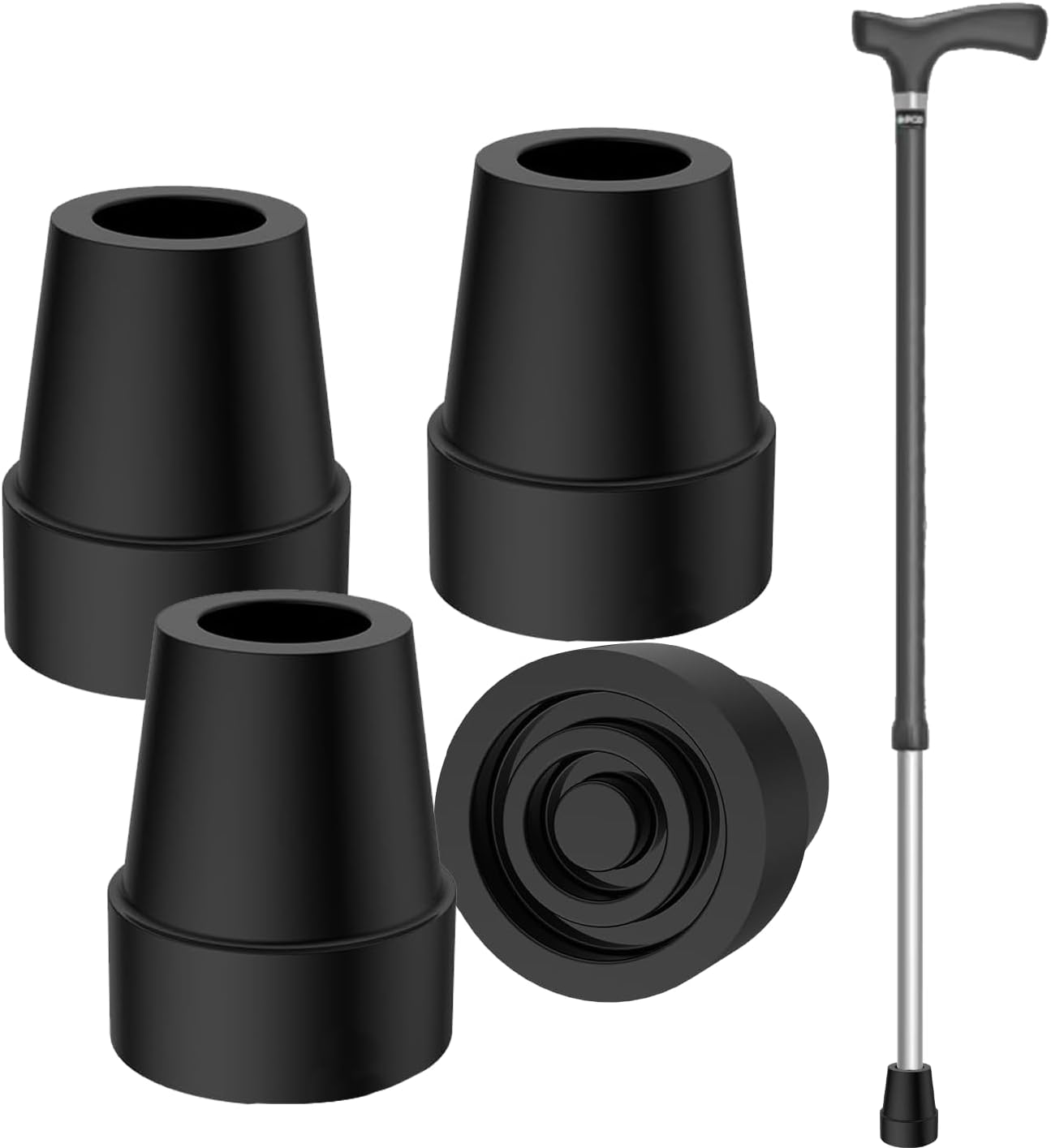 4 PCS Walking Stick Rubber Ends, Non-Slip Walking Stick Ferrules Black ...