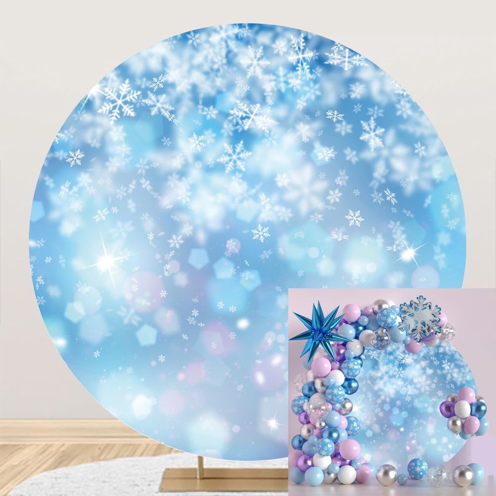 Amazon.com : Laeacco 7.5x7.5ft Ice Blue Snowflake Round Backdrop Cover ...