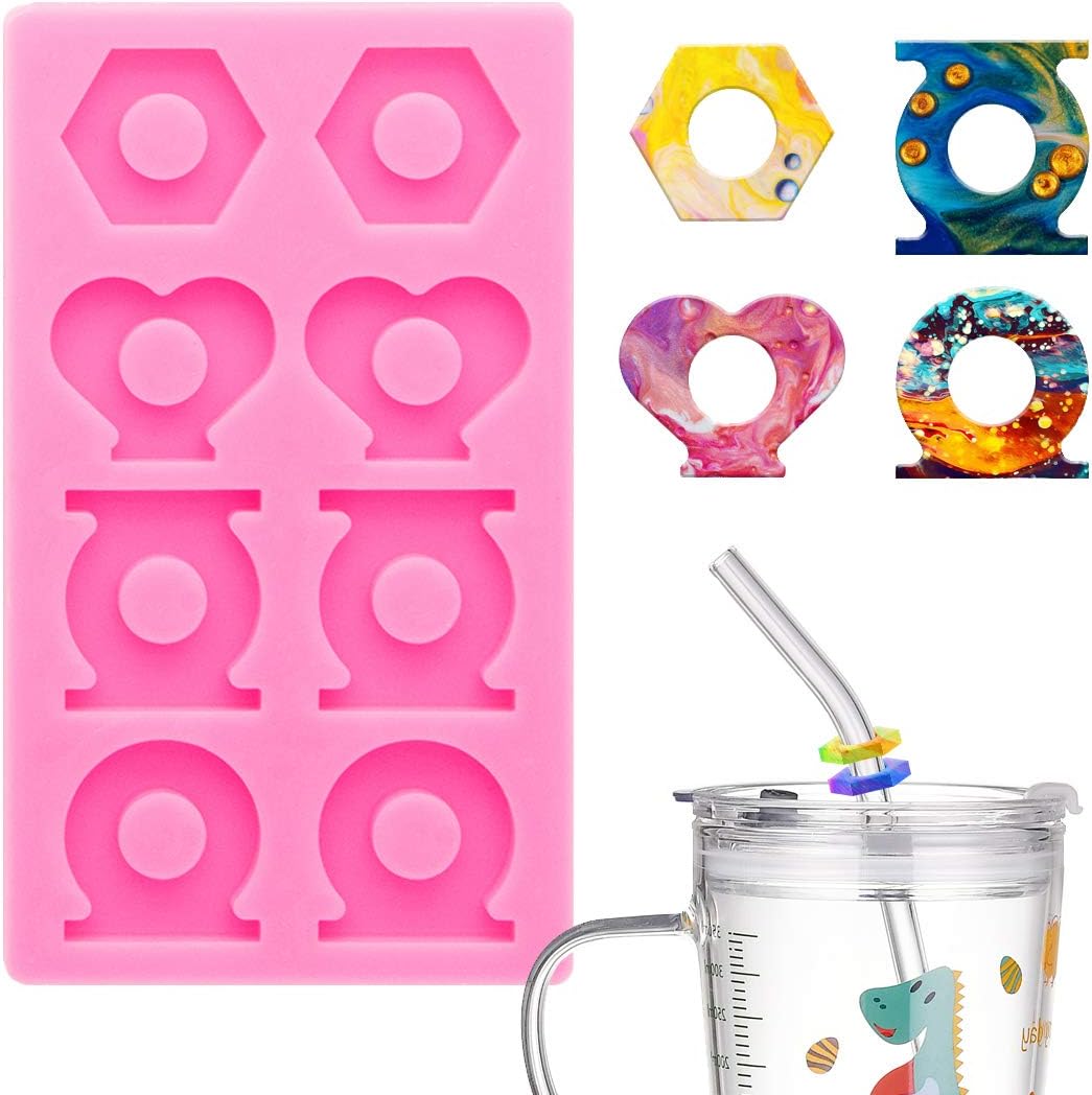 Amazon.com: Shiny Glossy Straw Topper Molds Multi-Shaped Silicone Molds ...