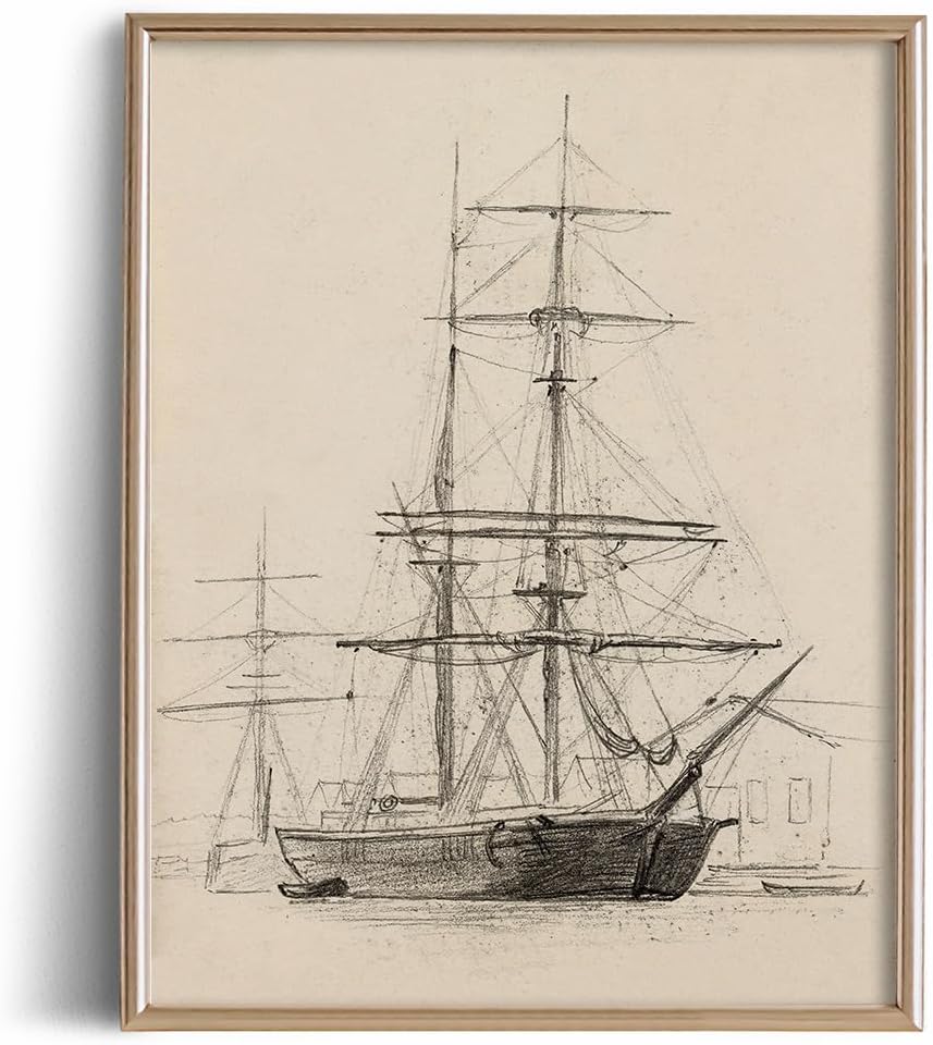Amazon.com: Coastal Seascape Ocean Etching Print Poster - Ship Boat ...