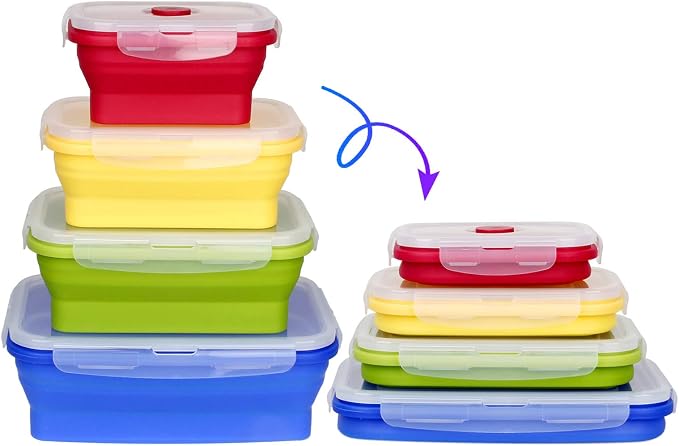 Amazon.com: Silicone Collapsible Food Storage Containers, Set of 4 ...