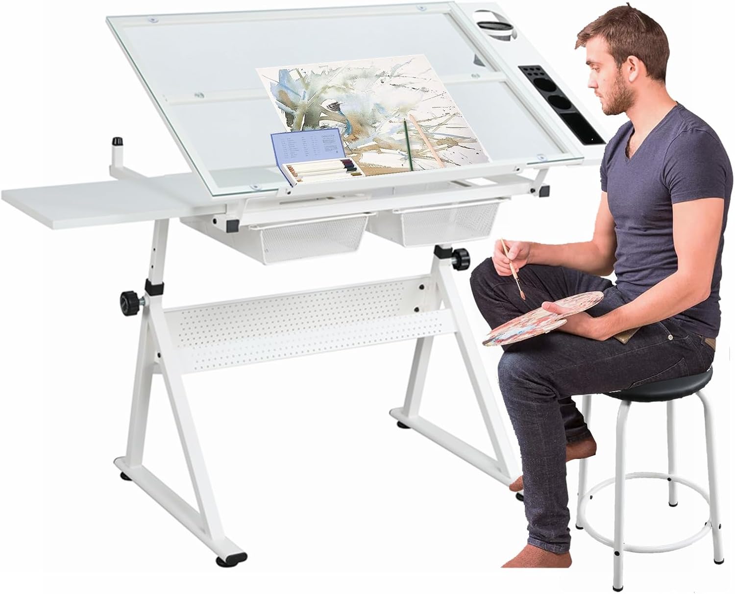 Amazon.com: Gynsseh Drafting Table with Stool, Adjustable Height ...