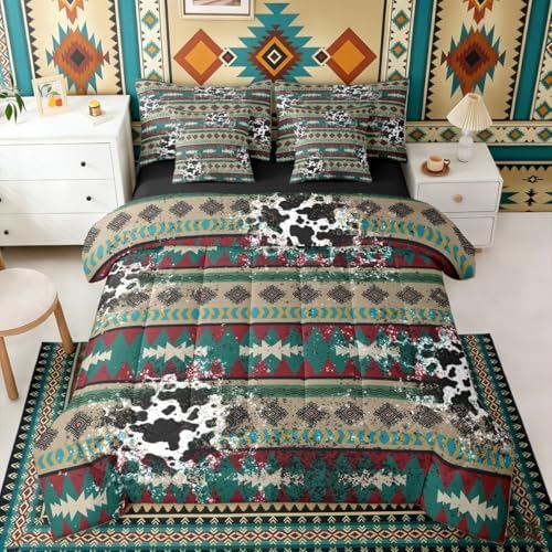 Amazon.com: Erosebridal Red Blue Aztec Cowhide Print King 7-Piece ...