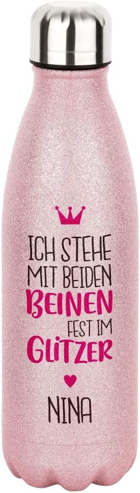4youDesign Rosa Glitzer-Flasche personalisiert – Ich stehe mit beiden ...