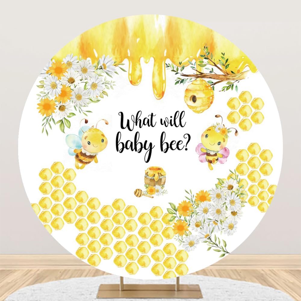 Amazon.com : Baocicco What Will Baby Bee Baby Shower Round Backdrop ...
