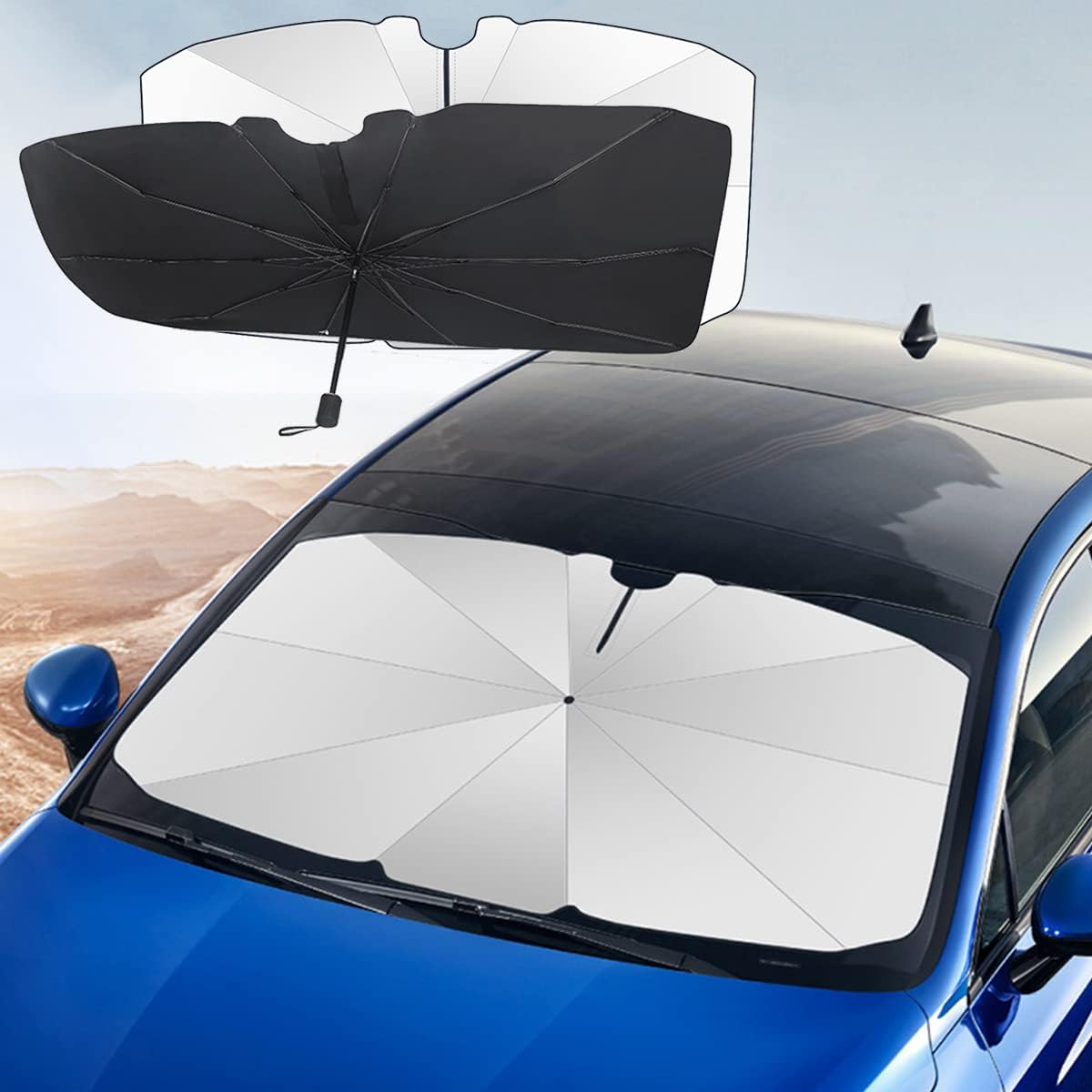 Txkrhwa Car Windshield Sun Shade Umbrella 360° Rotation Foldable Front ...