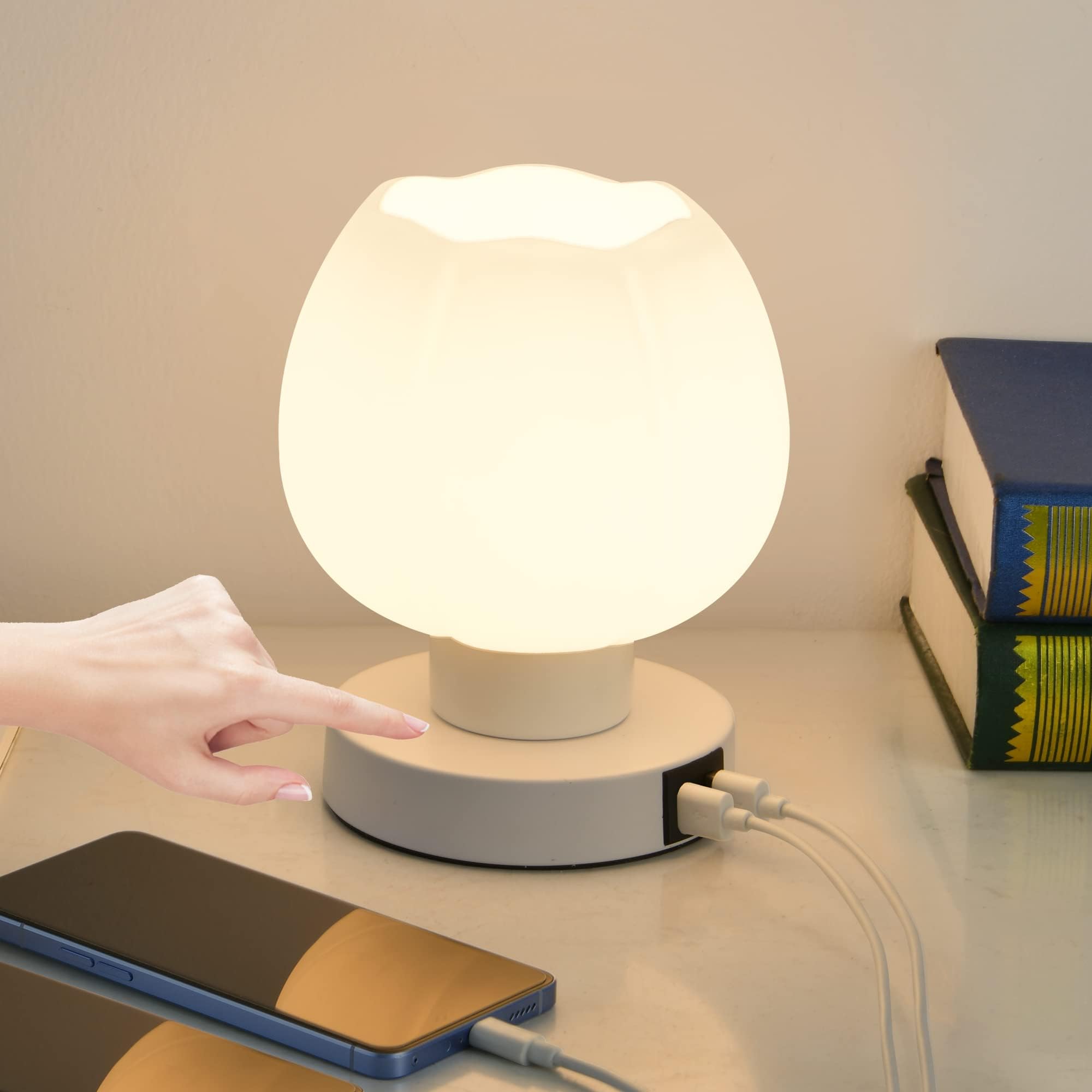 Touch Table Lamps with USB A+C Charging Ports, 3-Way Dimmable Bedside ...